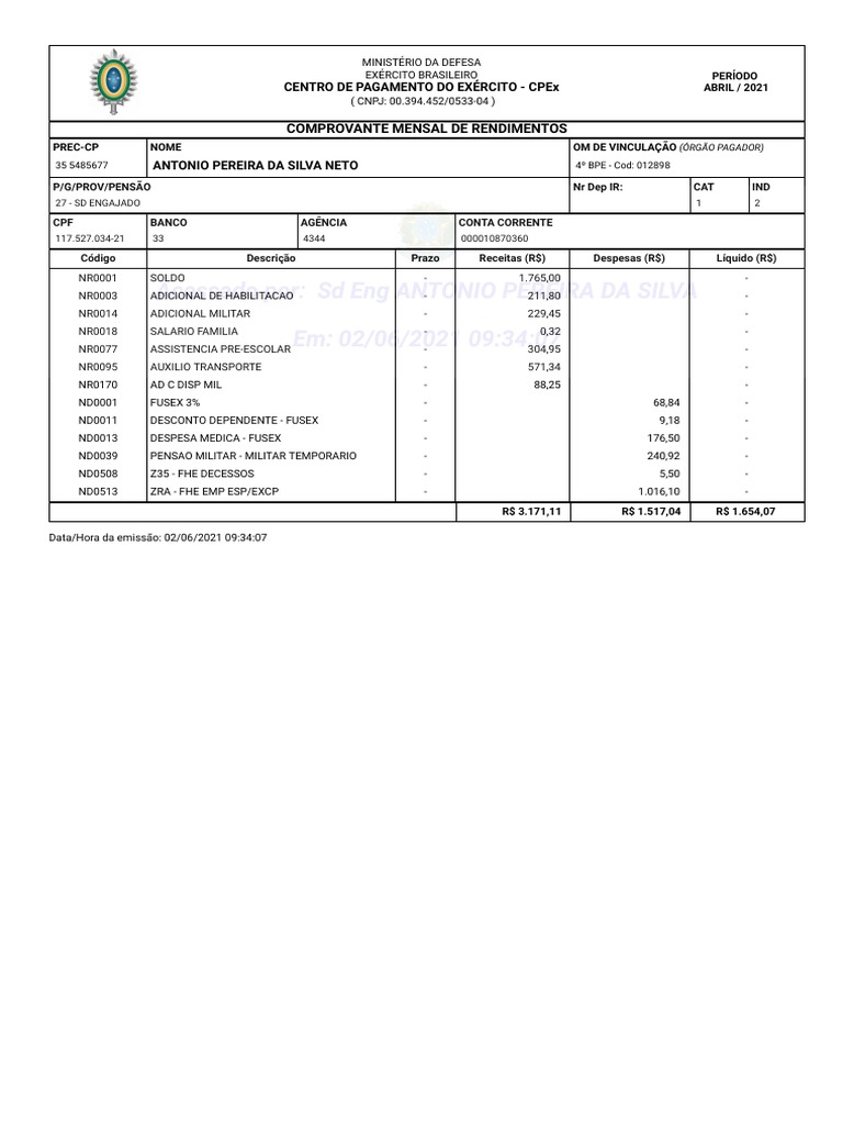 Contracheque Abril | PDF | Brasil