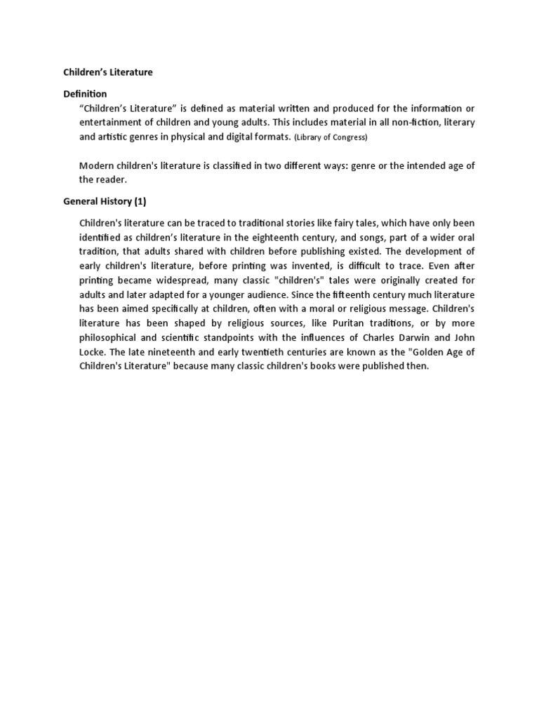 Overview of Children's Literature History | PDF