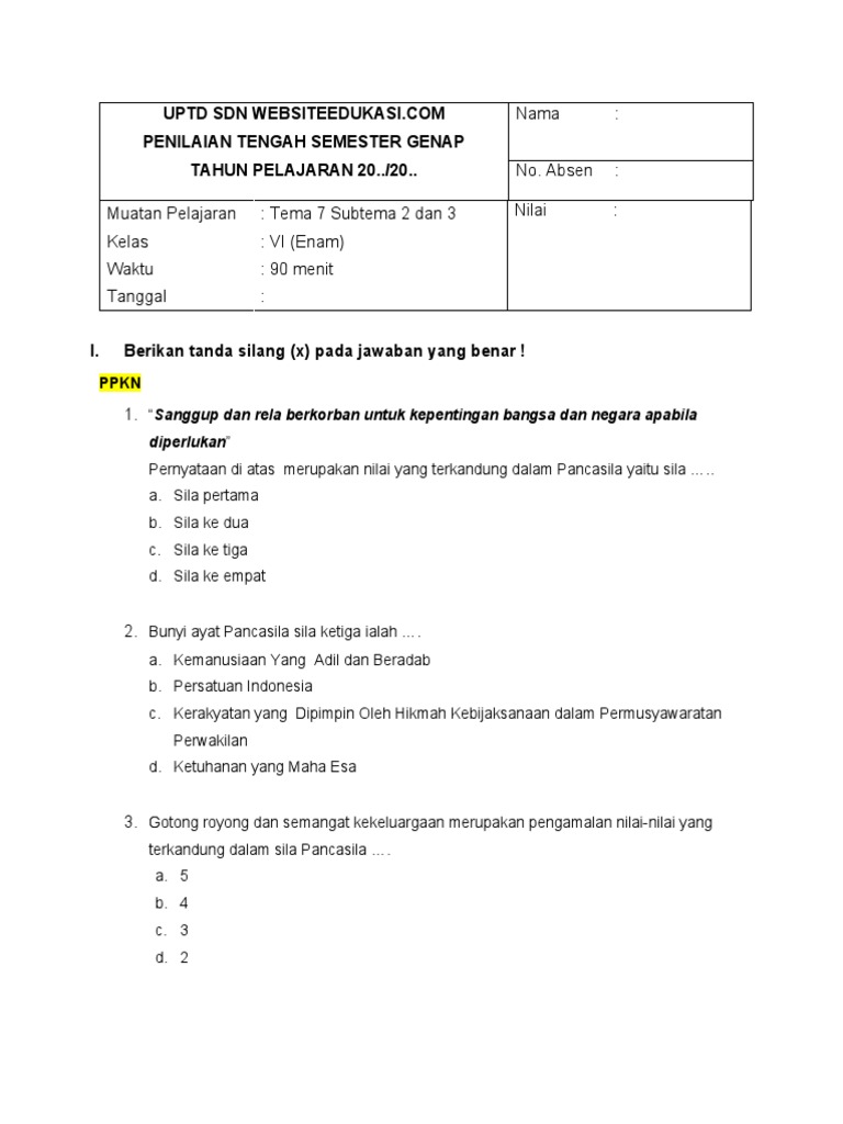 Soal PTS Kelas 6 Tema 7 Sub 2 Dan 3 | PDF