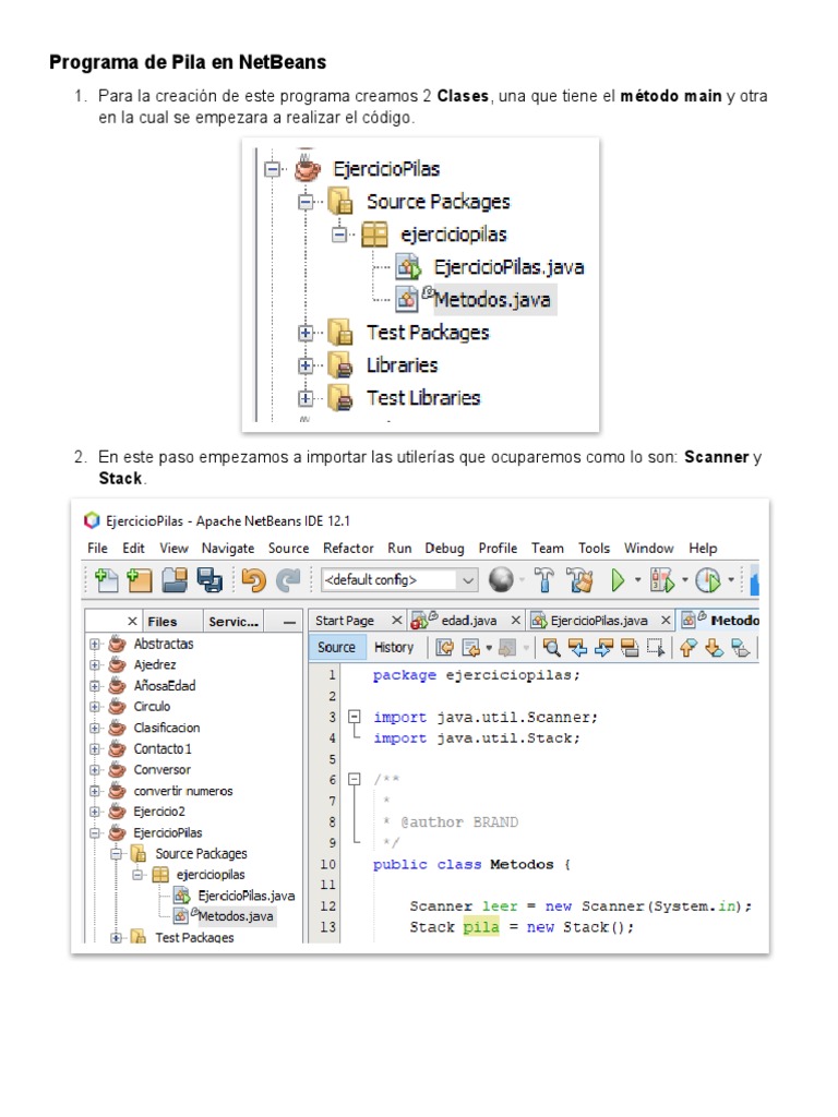 Programa de Pila en NetBeans: Guía Práctica | PDF | Informática