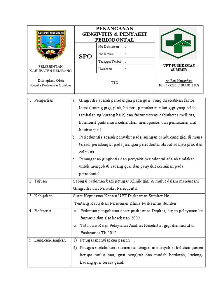 7.2.1. Sop Penanganan Gingivitis & Periodontitis | PDF | Kesehatan Holistik