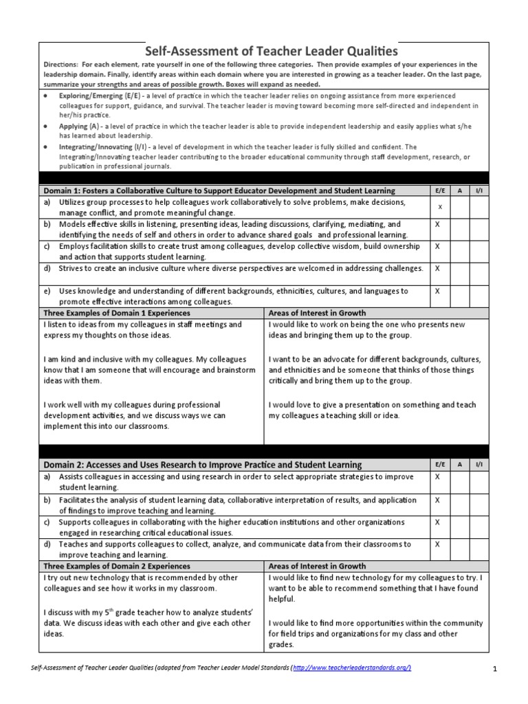 Nicole Aoki Teacher Leader Self-Assessment | PDF | Learning | Leadership