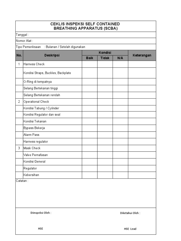 D6.3-U-204 Ceklis Inspeksi SCBA - Rev | PDF