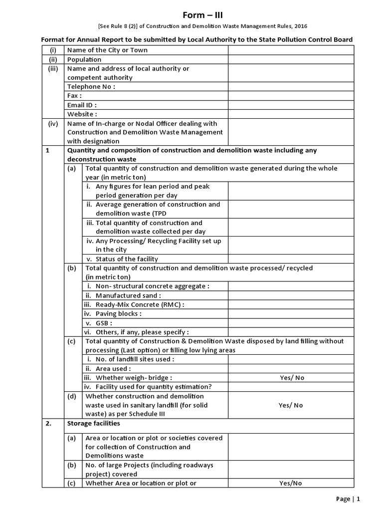 Form - III - C&DWM | Download Free PDF | Waste | Waste Management