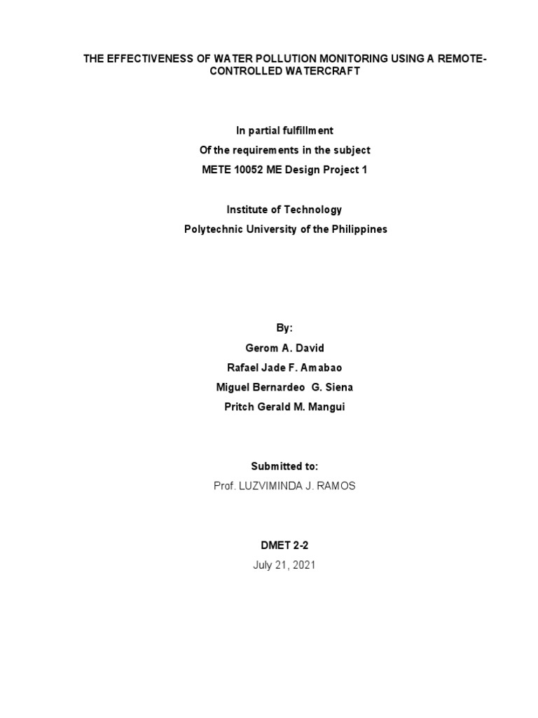 Chapter 1 3 THE EFFECTIVENESS OF WATER POLLUTION MONITORING USING A REMOTE CONTROLLED WATERCRAFT ...