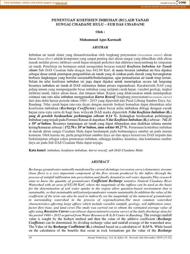 Penentuan Koefisien Imbuhan (RC) Air Tanah Sungai Cisadane Hulu - Sub ...