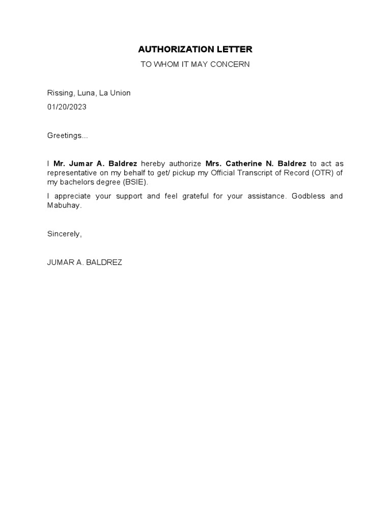 Authorization Letter | PDF