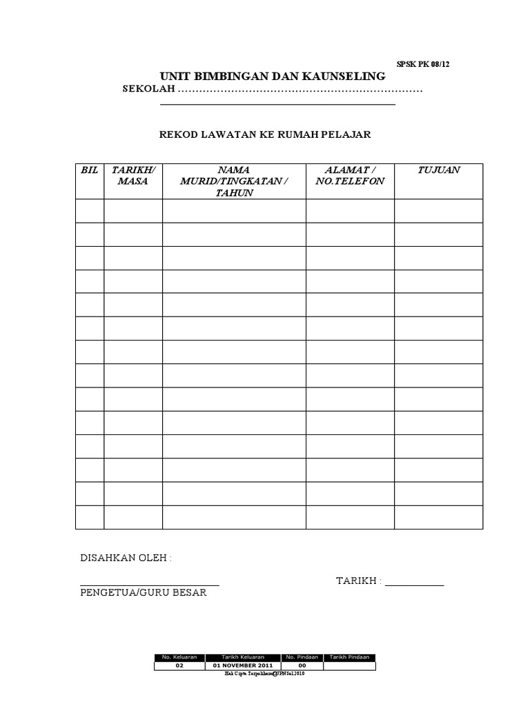PK 08 12 Rekod Lawatan Ke Rumah Pelajar | PDF