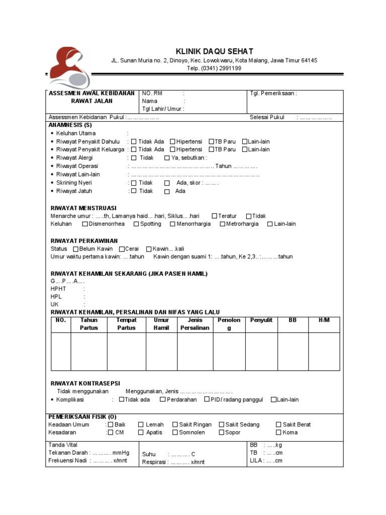 Form Kajian Awal Kebidanan | PDF