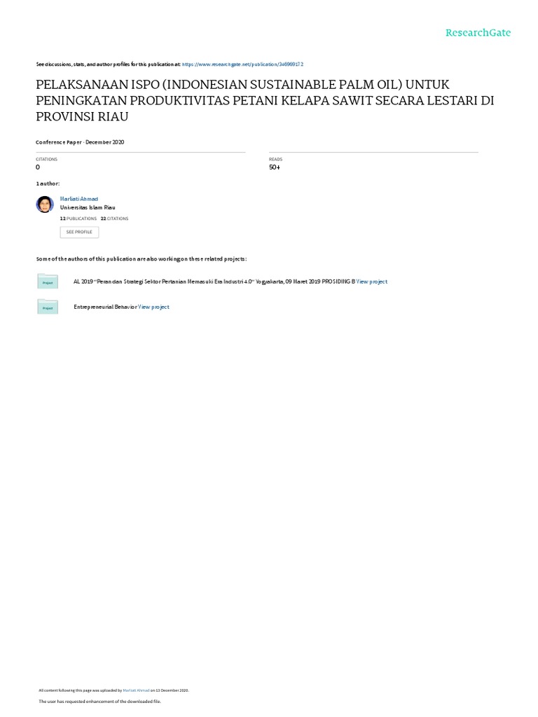 Pelaksanaan Ispo (Indonesian Sustainable Palm Oil) Untuk Peningkatan Produktivitas Petani Kelapa ...