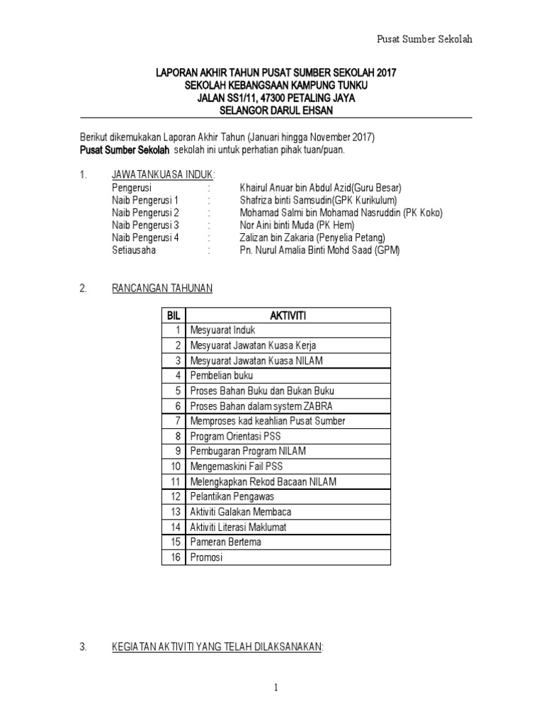 Laporan Akhir Tahun Pss 2016 | PDF