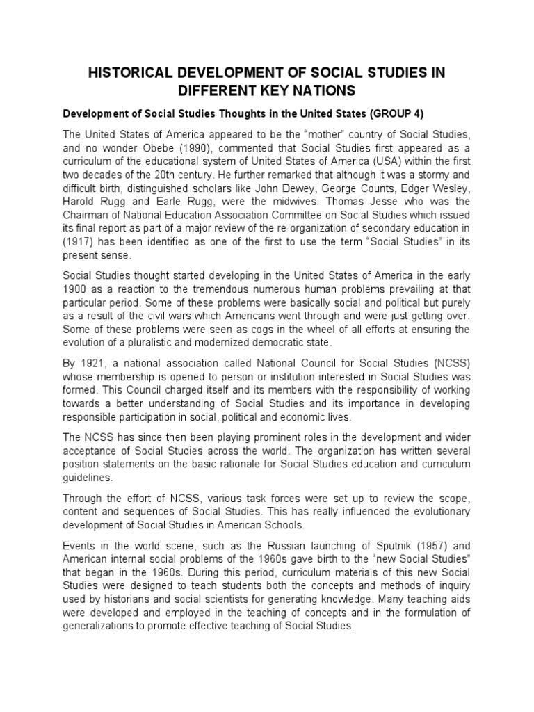Historical Development of Social Studies in Different Key Nations | PDF ...