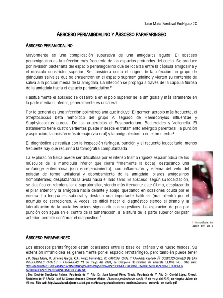 Actividad 2 de Faringe Absceso Periamigdalino y Parafaríngeo | PDF ...