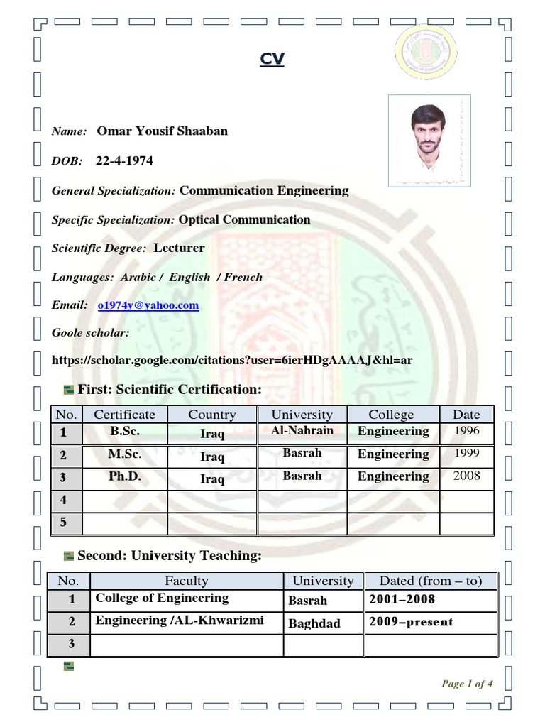 CV Eng 2018 DR Omar Yousif | PDF | Telecommunications Engineering | Engineering