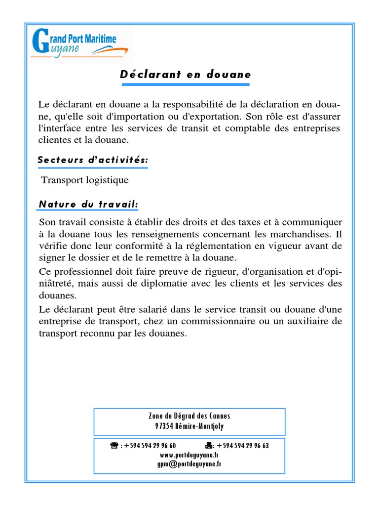 Déclarant en Douane - GPM Guyane | PDF | Droit