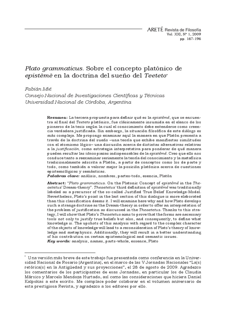Plato Grammaticus Sobre El Concepto Plat | PDF | Platón | Conocimiento
