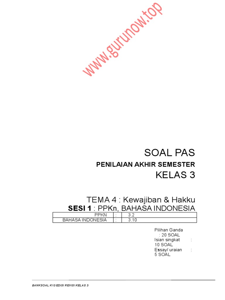 Soal PAS Tema 4 Sesi 1 KLS 3 WWW - Gurunow.top | PDF