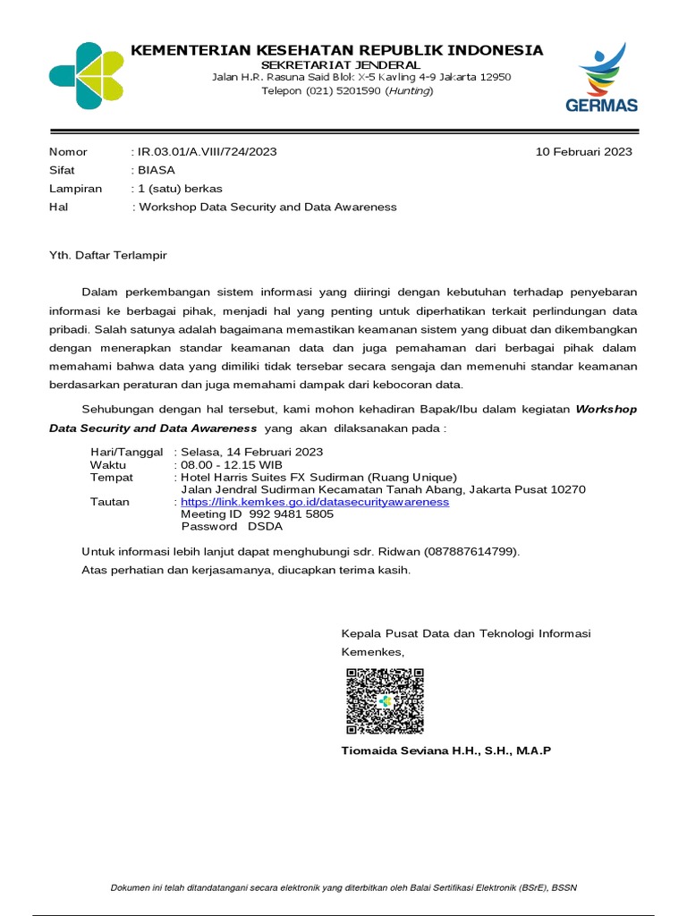 Surat Undangan Workshop Data Security Awareness | PDF