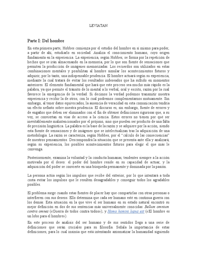 Análisis del Hombre según Hobbes | PDF