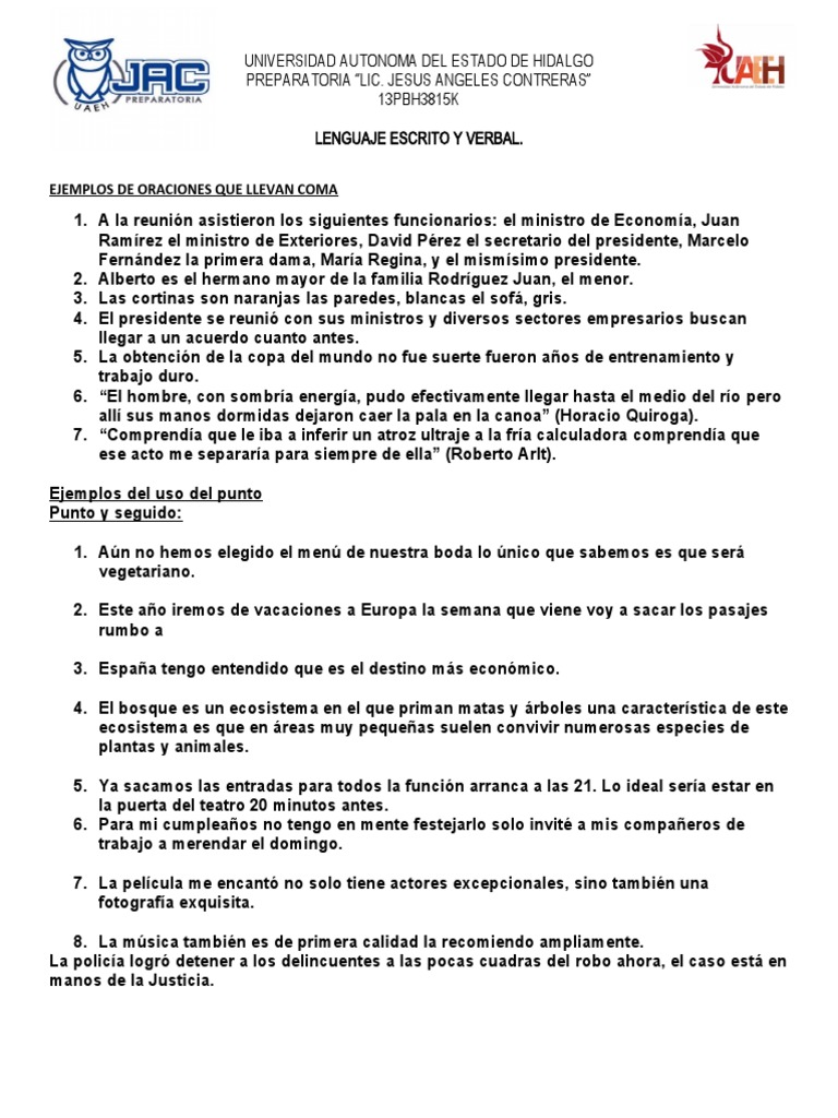 Ejemplos de Oraciones Que Llevan Coma | PDF
