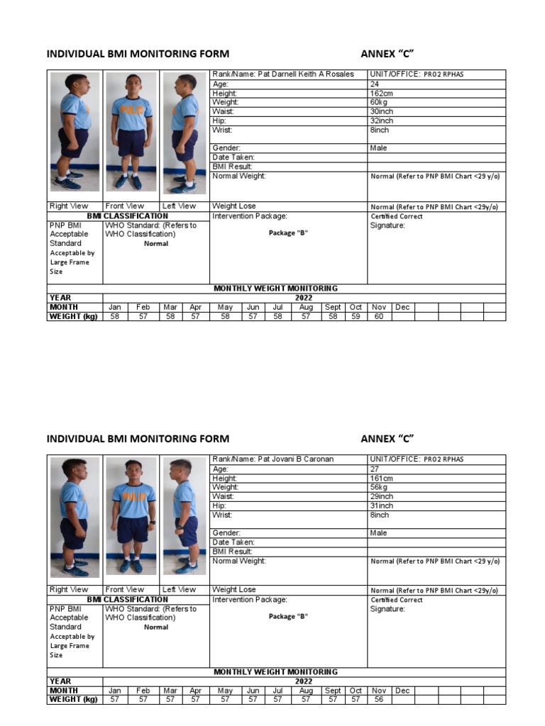 Sandatag Bmi Form | Download Free PDF | Body Mass Index | Human Body Weight