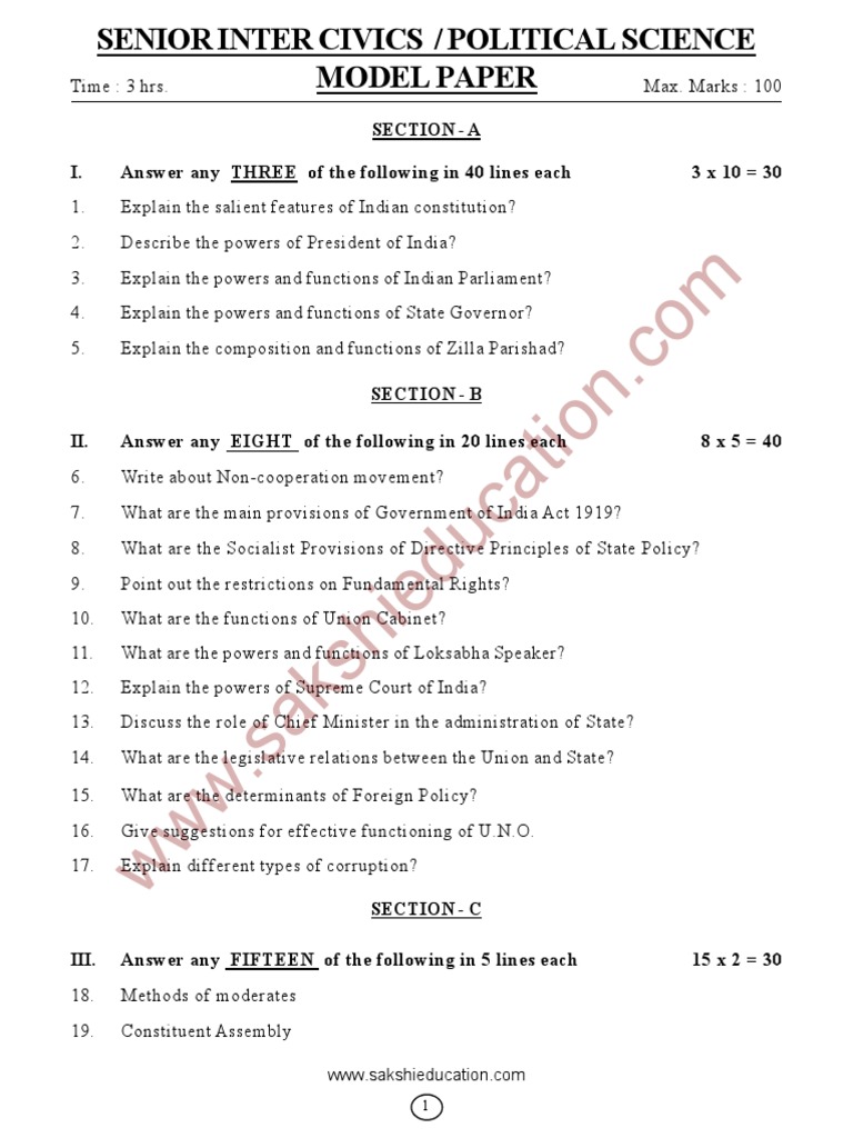 Civics-II Modelpaper | PDF | Government | Political Law