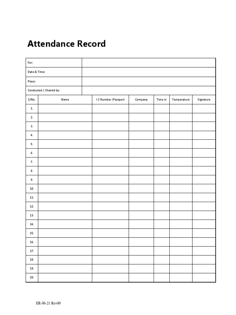 ER 06 21 - Attendance Form - Rev00 Updated | PDF