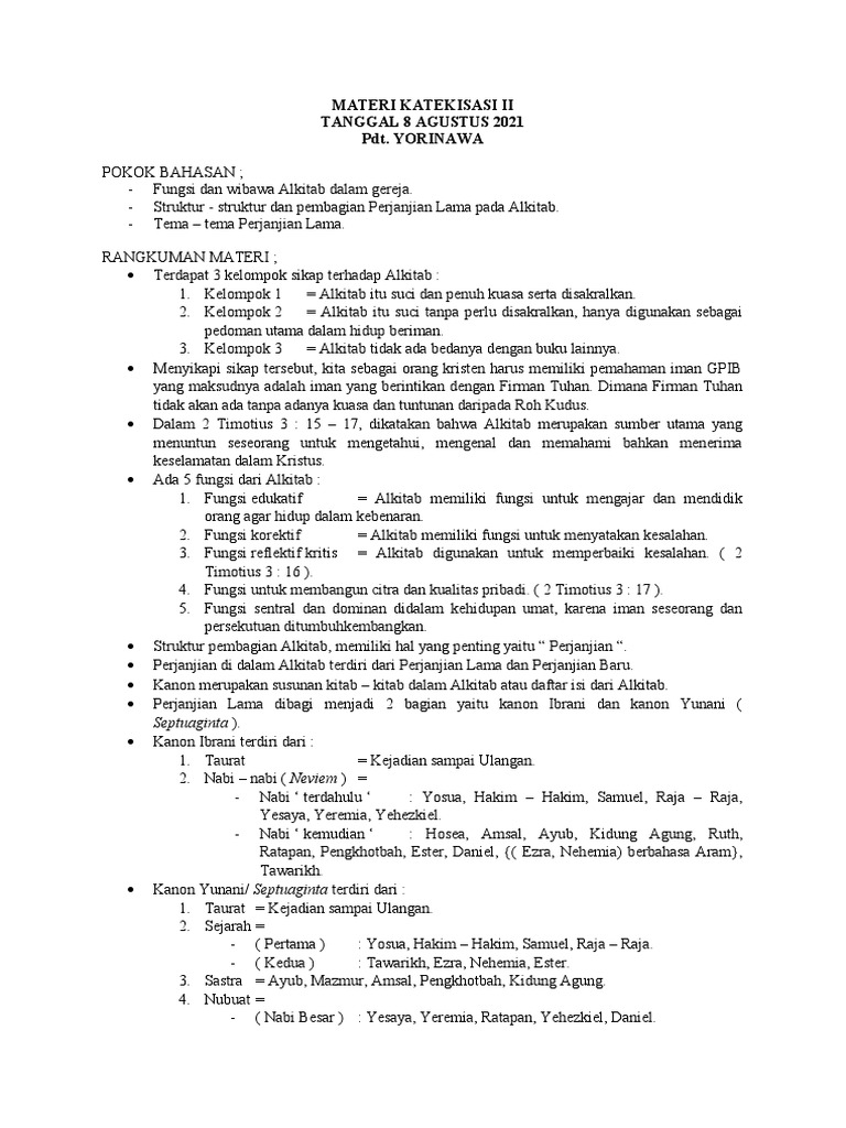 Materi Katekisasi 2 - 8 Agustus 2021 | PDF