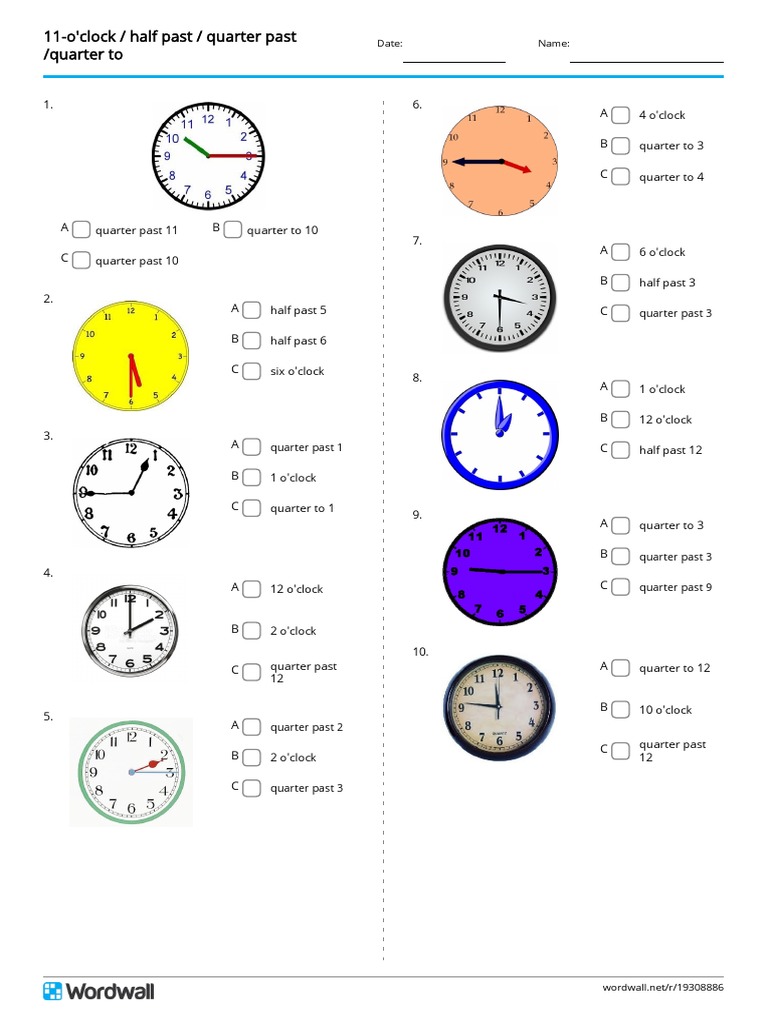 11 Oclock Half Past Quarter Past Quarter To Quiz | PDF