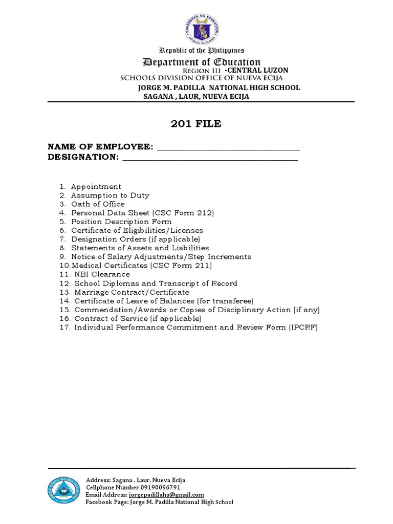 201 File: Name of Employee: - Designation | PDF