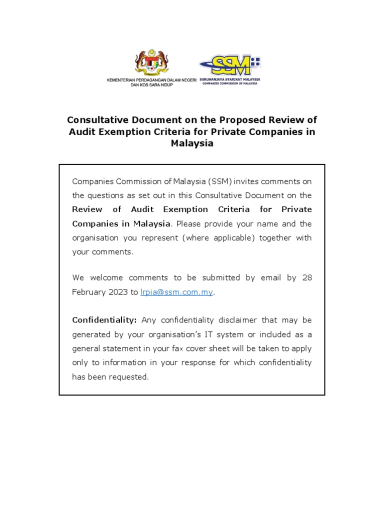 Proposed Review of Exemption Criteria For Private Companies in Malaysia ...