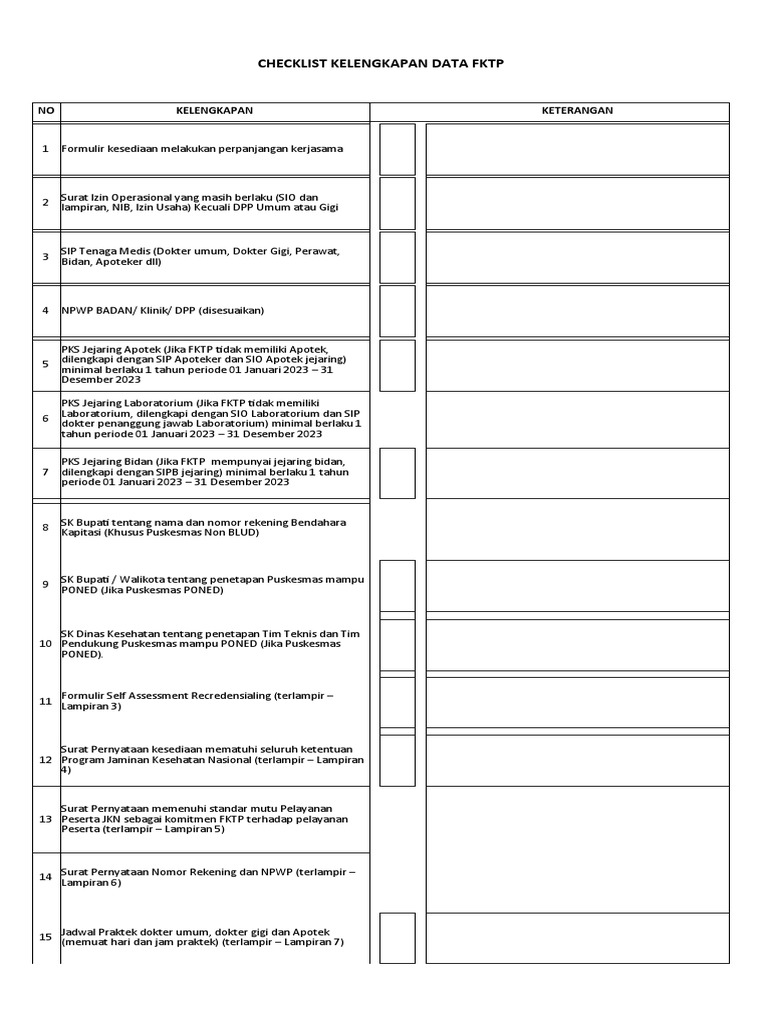checklist persyaratan berkas kerjasama klinik 2023 | PDF