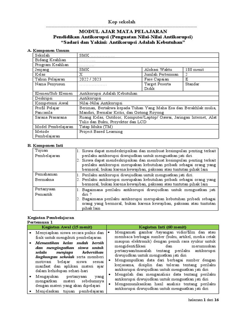 1 - Contoh Modul Pembelajaran (KOSP) | PDF