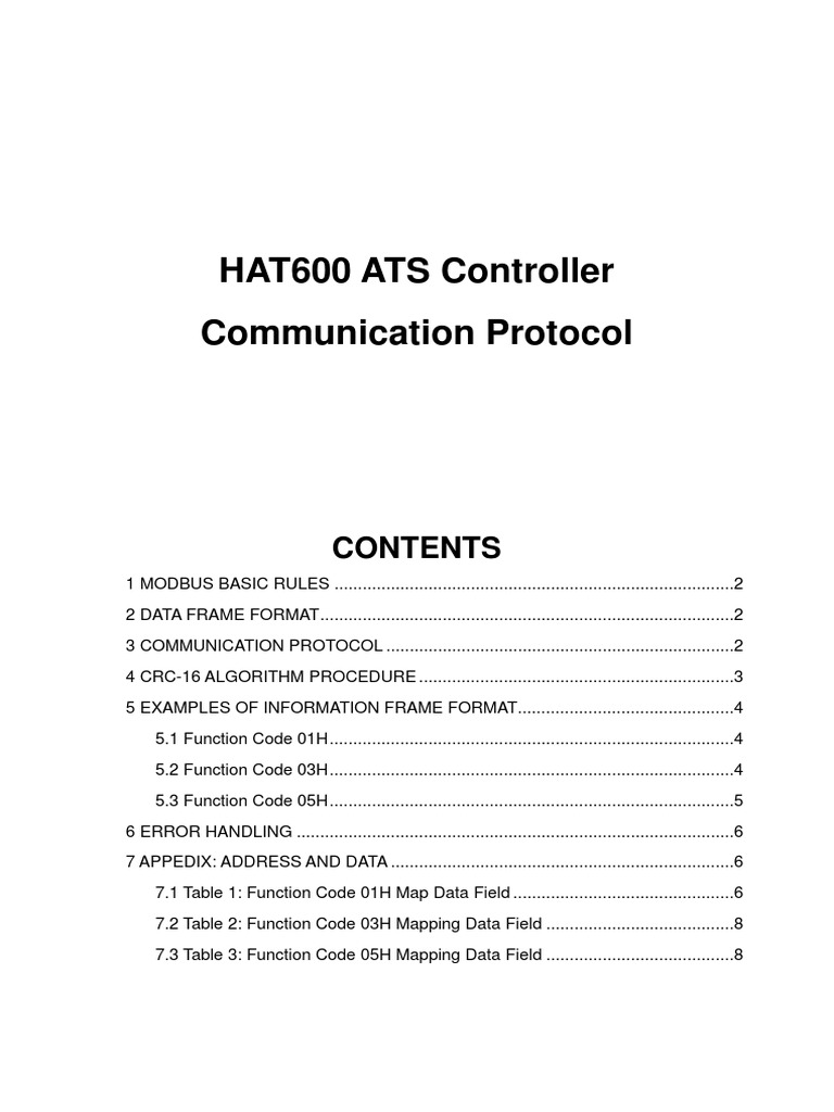 ATS CONTROLLER HAT600 Module Protocol-En | PDF | Error Detection And Correction | Electronics