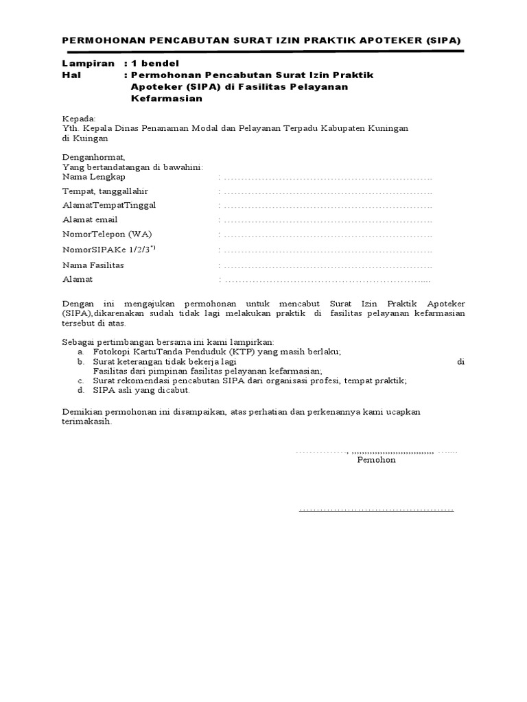20.-PERMOHONAN-PENCABUTAN-SURAT-IZIN-PRAKTIK-APOTEKER-(SIPA) | PDF