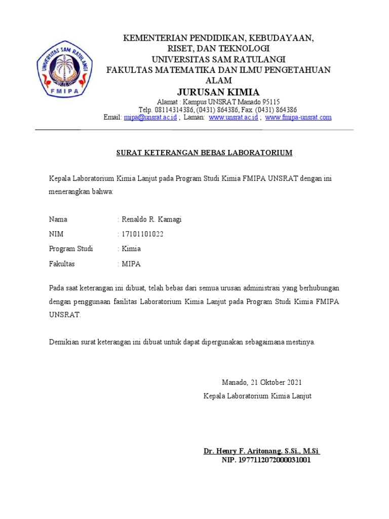 Surat Bebas Laboratorium Lanjut | PDF
