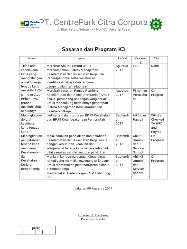 Sasaran Dan Program K3 | PDF