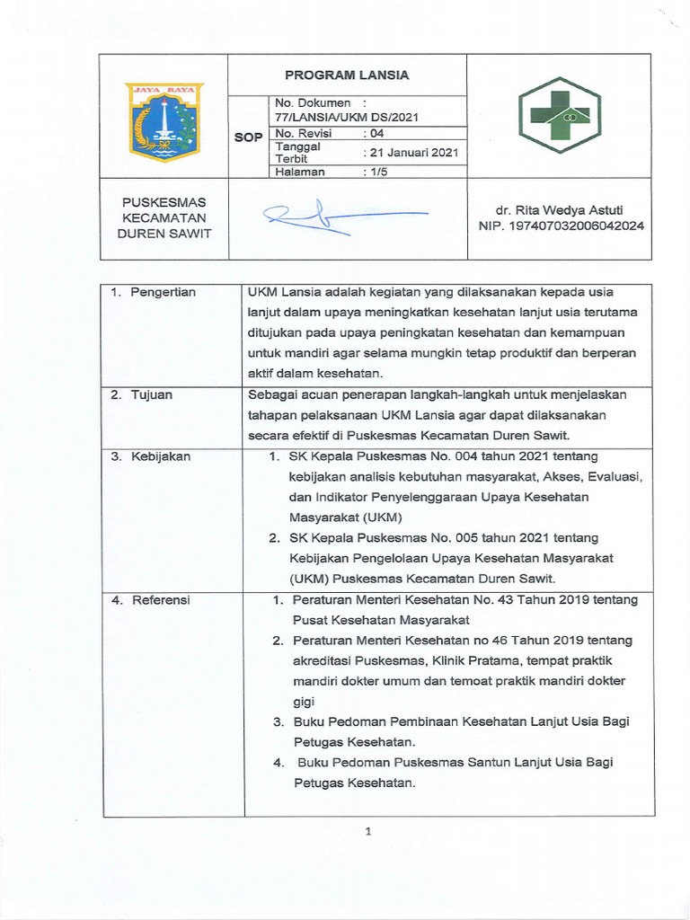 SOP Program Lansia 2021 | PDF