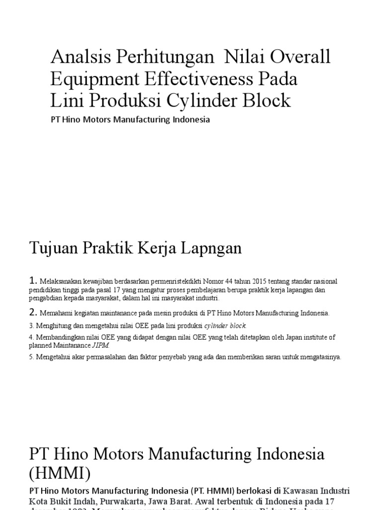 Analsis Perhitungan Nilai Overall Equipment Effectiveness Pada Lini | PDF