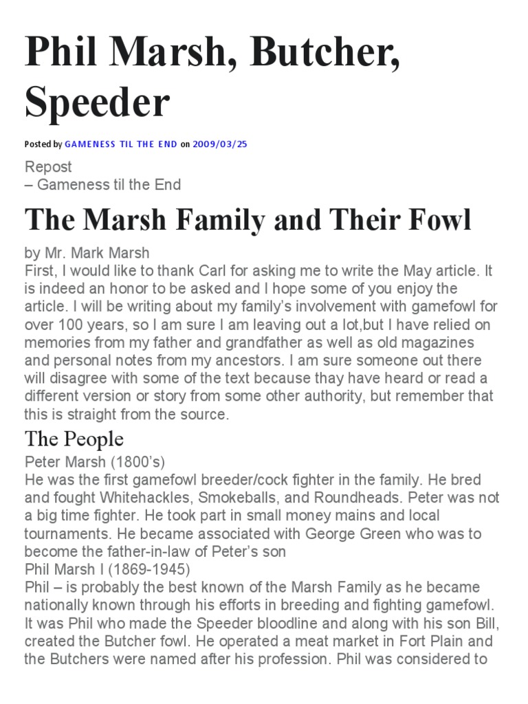 Phil Marsh, Butcher, Speeder | PDF | Chicken