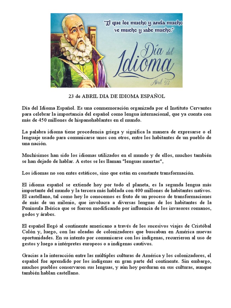 23 de ABRIL DIA DE IDIOMA ESPAÑOL | PDF | Lengua española | Américas