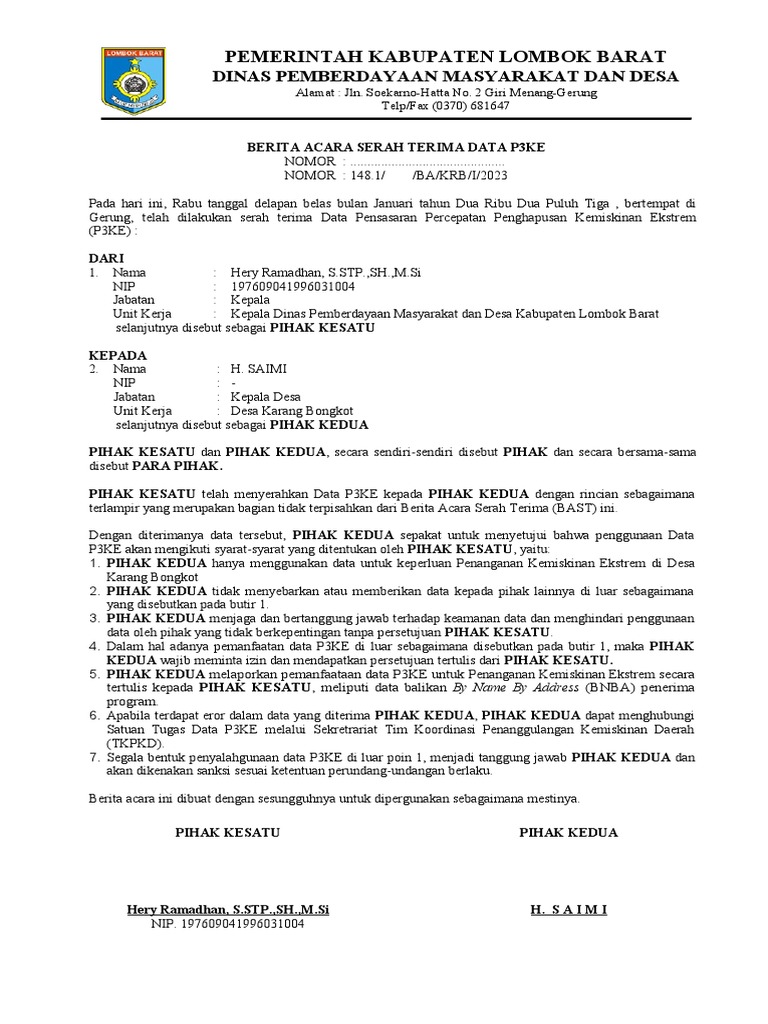 Template BAST DPMD Lobar | PDF