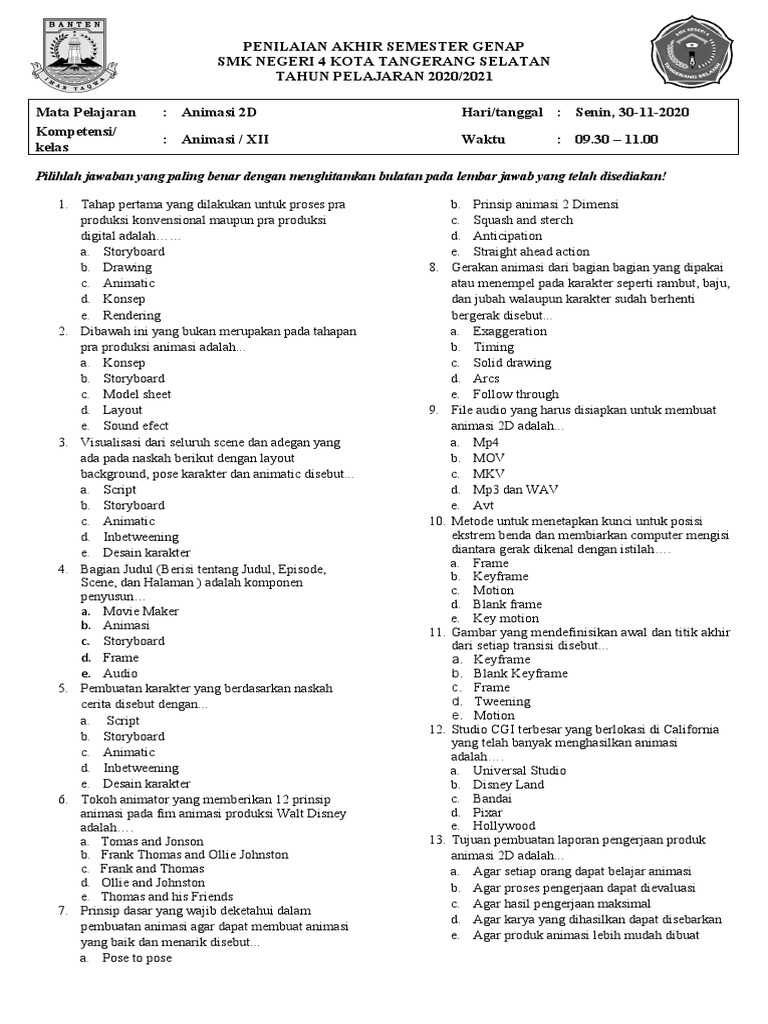 PAS Animasi 2d XII | PDF | Komputer
