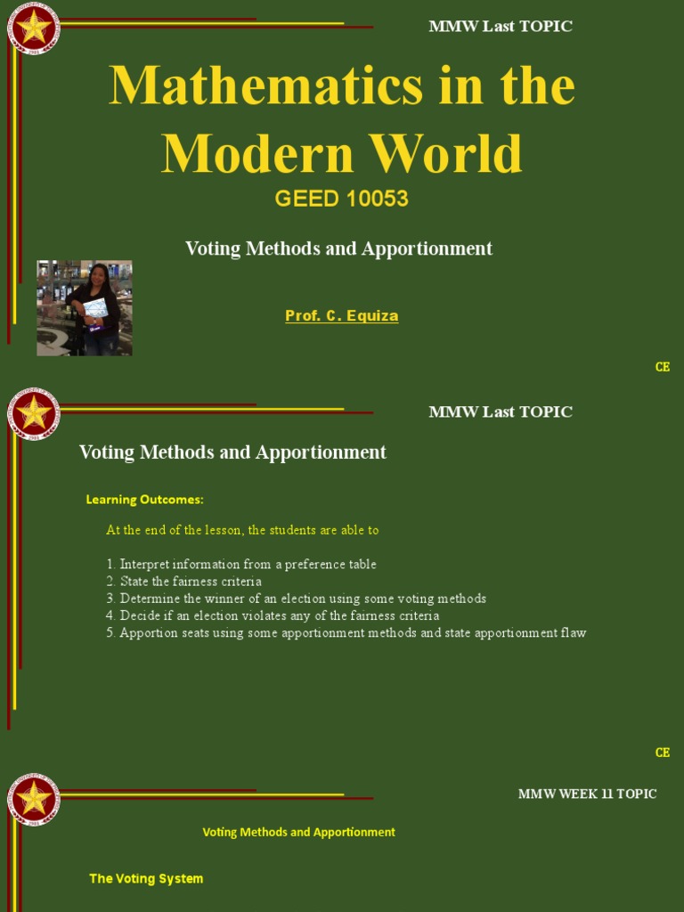 Voting Method and Apportionment SY20222 | PDF | Voting | Elections