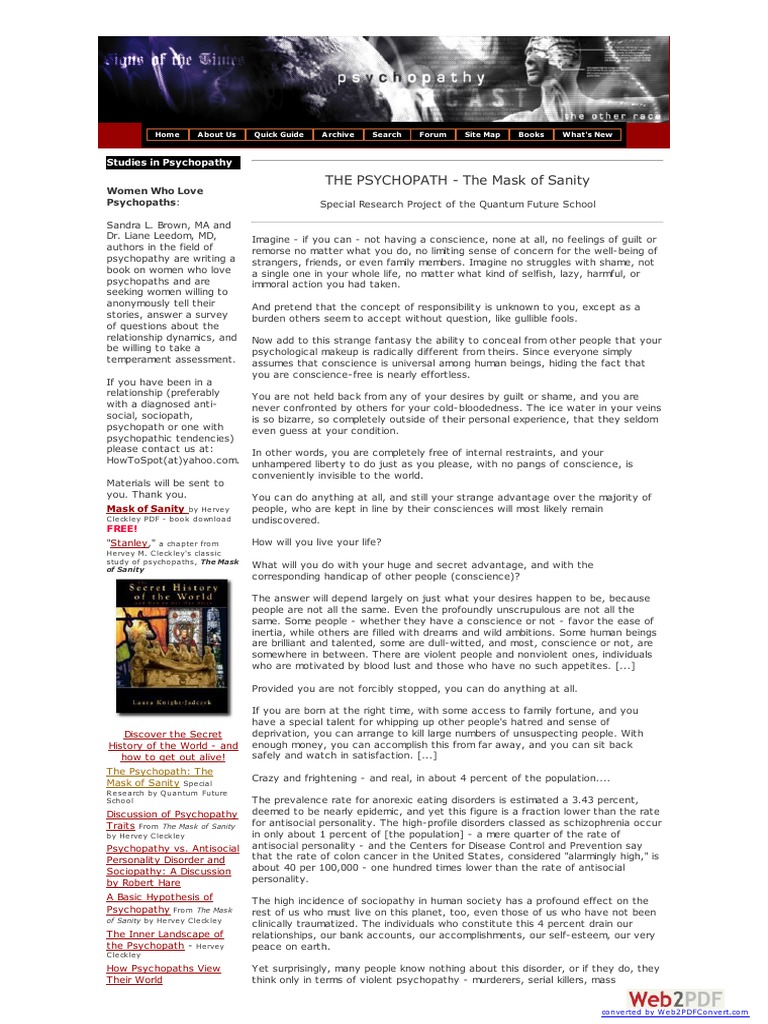 THE PSYCHOPATH - The Mask of Sanity | PDF | Psychopathy | Antisocial ...