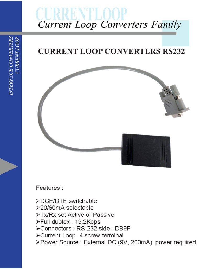 RS232 to Current Loop Converter - DCE/DTE Switchable | PDF