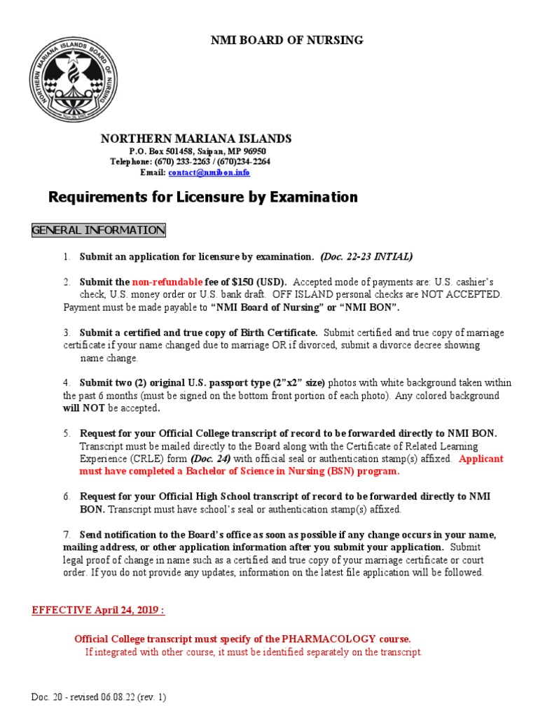 20 21 Nclex Requirements For Licensure by Examination 06-08-22. Rev. 1 ...