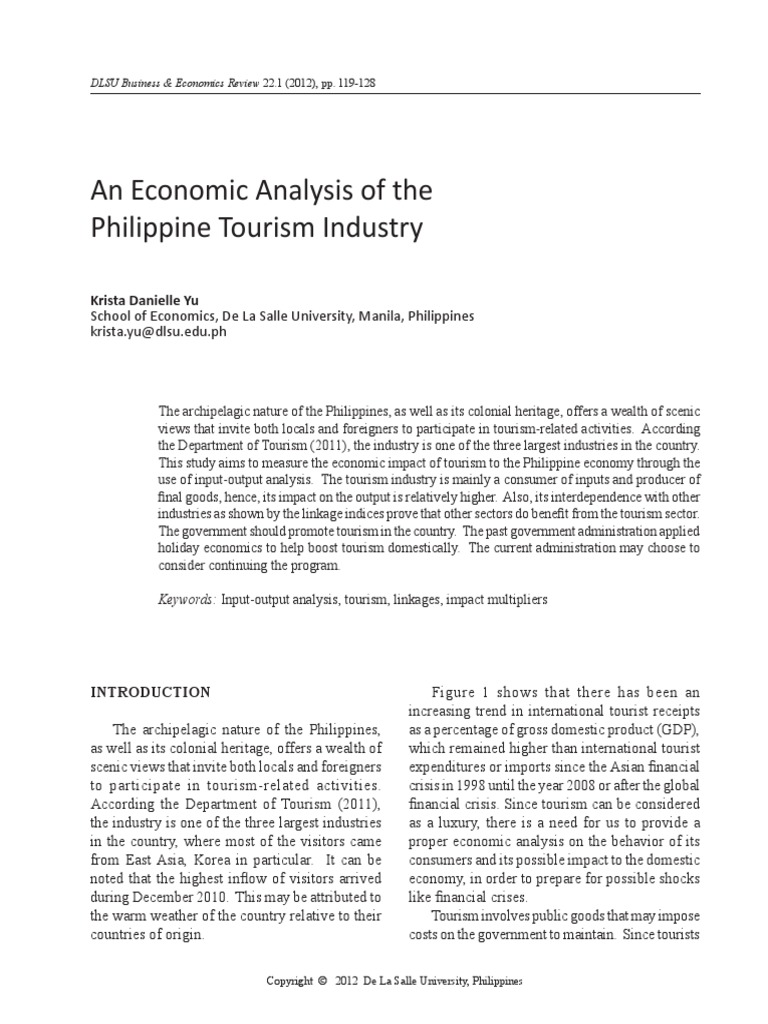 An Economic Analysisofthe Philippine Tourism Industry Pdf Input
