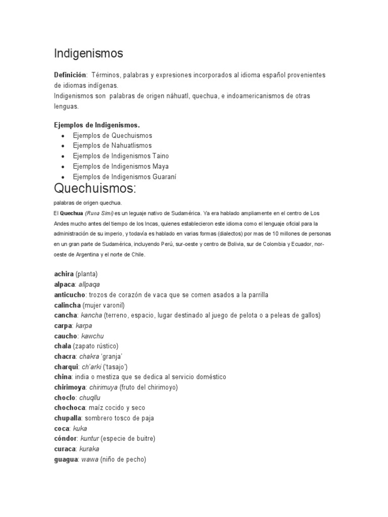 Indigenismos y Regionalismos | PDF