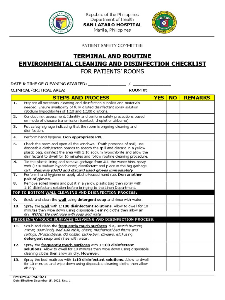 Fm-Omcc-Psc-021 Terminal and Routine Environmental Cleaning and ...